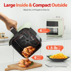 Air Fryer,Beelicious® 8-In-One Smart Compact 4QT Air Fryers,with Viewing Window,Shake Reminder,450°F Digital Airfryer with Flavor-Lock Tech,Dishwasher-Safe & Nonstick,Fit for 1-3 People,Avo Green