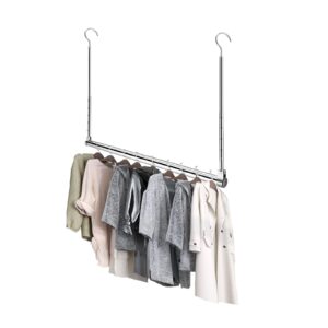 adjustable hanging closet rod, extender hanging rod, closet hanging organizer, heavy duty closet bar, hanging rod (1 pack, chrome)