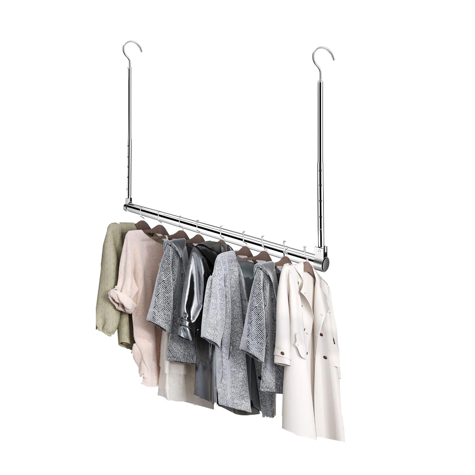 Adjustable Hanging Closet Rod, Extender Hanging Rod, Closet Hanging Organizer, Heavy Duty Closet Bar, Hanging Rod (1 Pack, Chrome)