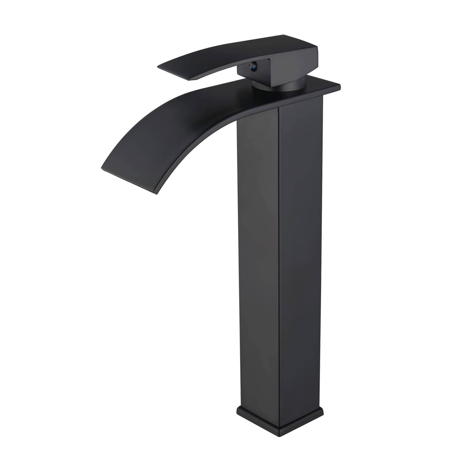 WANJINLI Bathroom Vessel Sink Faucet Matte Black Tall Waterfall Single Handle One Hole Deck Mount Mixer Bowl Tap with Large Rectangular Spout Bar Sink Faucet Lavatory Vanity with Overflow