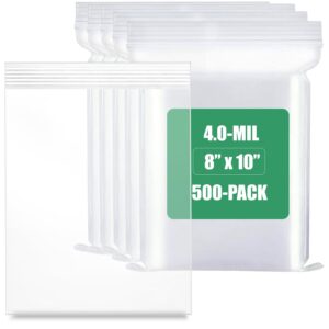 500-count, (8" x 10") - 4 mil thickness clear zipper reclosable bag, zip bags, ultra heavy duty lock seal poly plastic bags for prints, photos, documents, clothing, t-shirt