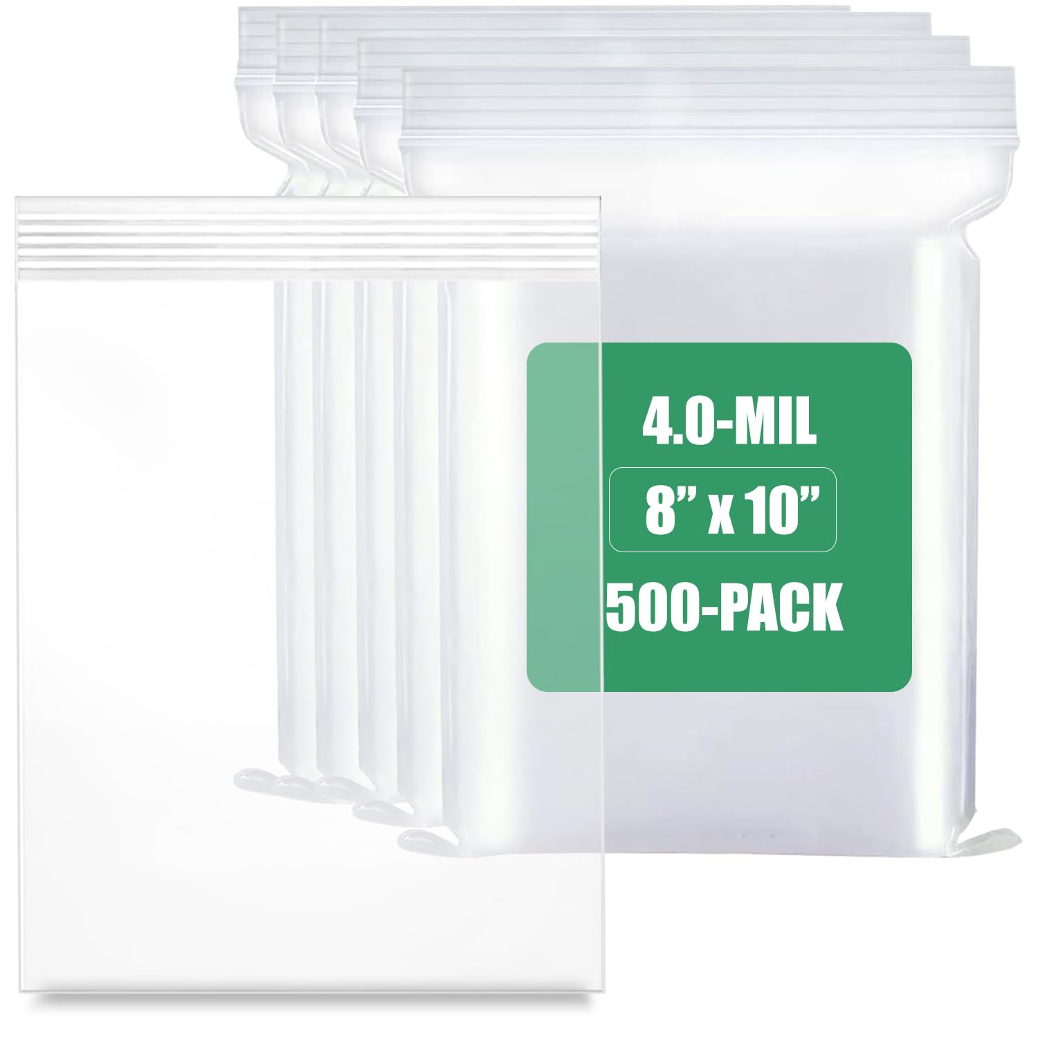 500-Count, (8" x 10") - 4 Mil Thickness Clear Zipper Reclosable Bag, Zip Bags, Ultra Heavy Duty Lock Seal Poly Plastic Bags for Prints, Photos, Documents, Clothing, T-Shirt