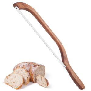 uprichya wooden bread bow knife -16" serrated bagel knife – sourdough cutter fiddle bow bread slicer knife for homemade bread, premium stainless steel saw