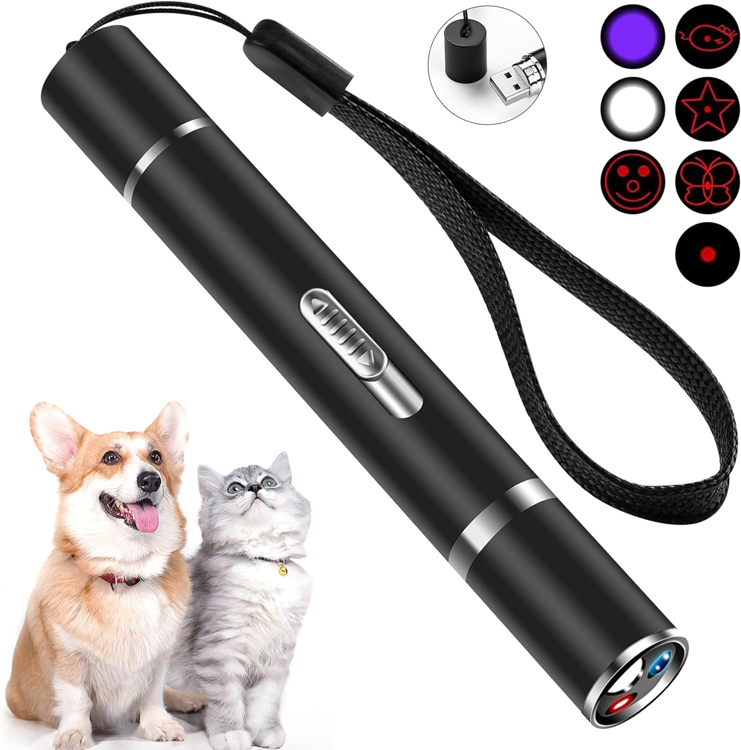 Cowjag Laser Pointer, Cat Laser Toy, Long Range 7 Modes Lazer Projection Playpen for Indoor, Dog and Kitten Outdoor Pet Chaser Tease Stick Training Exercise, USB Recharge