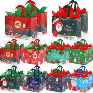 miucat 16 pack large christmas gift bags with tissue paper, reusable xmas gift bags with handle christmas bag bulk non-woven holiday gift bags christmas treat baskets party supplies 12.8"×9.8"×6.7"