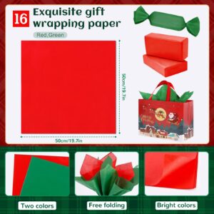 Miucat 16 Pack Large Christmas Gift Bags with Tissue Paper, Reusable Xmas Gift Bags With Handle Christmas Bag Bulk Non-Woven Holiday Gift Bags Christmas Treat Baskets Party Supplies 12.8"×9.8"×6.7"