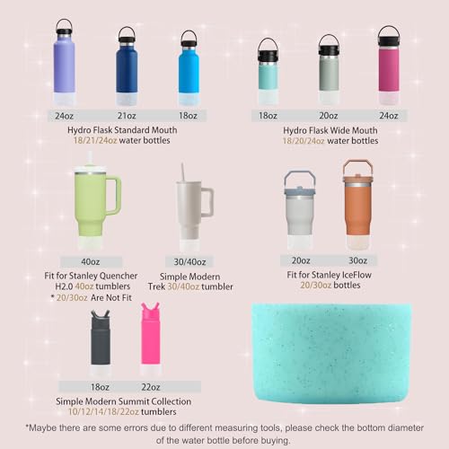 WORBSS Aqua Glitter Silicone Boot Sleeve for Stanley Cup Accessories 40oz & Hydro Flask 18-24oz & Simple Modern Tumbler Wide Mouth Water Bottle Protector Bottom Sleeve Cover Bumper for Your Trip