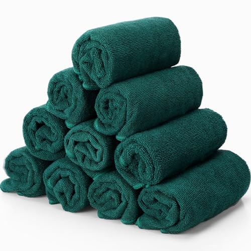 36 Packs of Bleach Proof Towels Microfiber Absorbent Salon Towels Bleach Resistant Salon Hand Towels for Gym, Bath, Spa, Shaving, Shampoo, Home Hair Drying, 16 x 28 Inches (Dark Green)