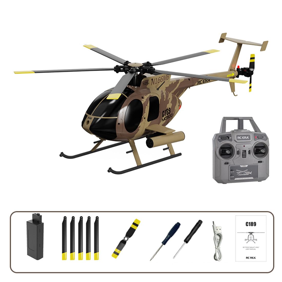 Newcomer MD500 C189 RC Helicopter, Aircraft Model 1/28 2.4G 4CH Single-Rotor Helicopter Model, Remote Helicopter Toys for Boys and Girls (RTF Version/Camo)