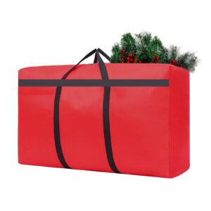 hikoolss small christmas tree storage bag 4ft/5ft heavy duty reusable 600d oxford fabric waterproof dustproof xmas tree bag/container/holder for short artificial christmas tree(39" x 12" x 24") red