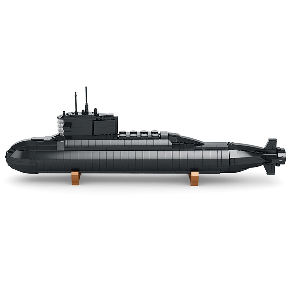 Nuclear Submarine Building Block Sets - Military Submarine Toys with Lights, WW2 History Collectible Home Room Decor Battleship Construction Set Gifts for Boys Teens Adults