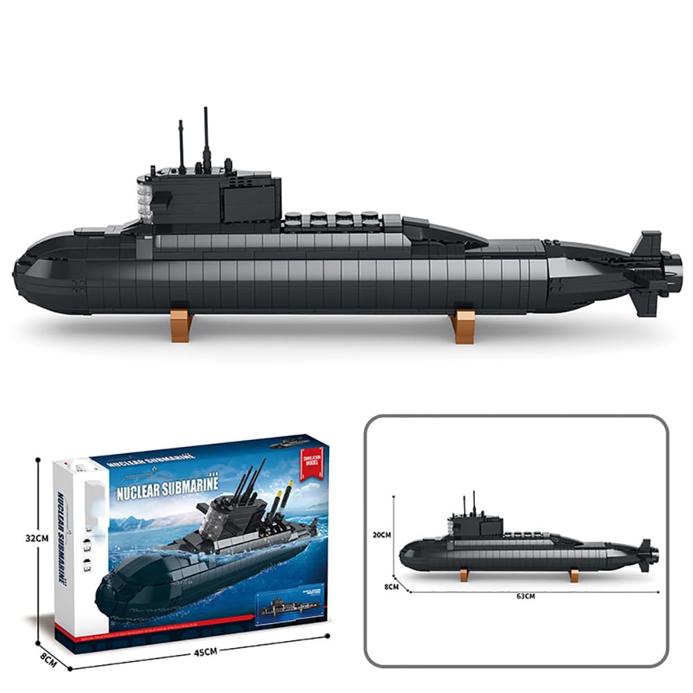 Nuclear Submarine Building Block Sets - Military Submarine Toys with Lights, WW2 History Collectible Home Room Decor Battleship Construction Set Gifts for Boys Teens Adults