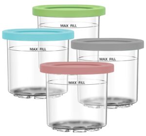 deelink ice cream containers replacement for ninja creami pints and lids 16oz compatible with nc300 nc301 nc299amz bpa-free dishwasher safe airtight leaf-proof pack of 4 pink green blue grey