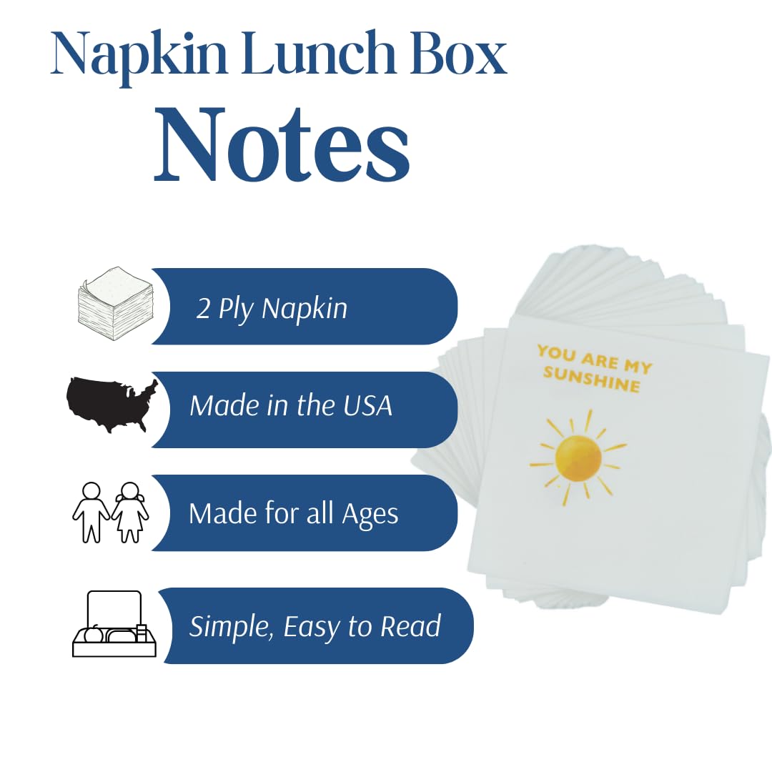 25 PK Napkin Lunch Box Notes for Kids - Easy-to-Read, Affirmation & Joke Notes Printed on Disposable 2ply Napkins -Give Mental High Five- Assorted Designs - Girls & Boys of All Ages - Made in the USA