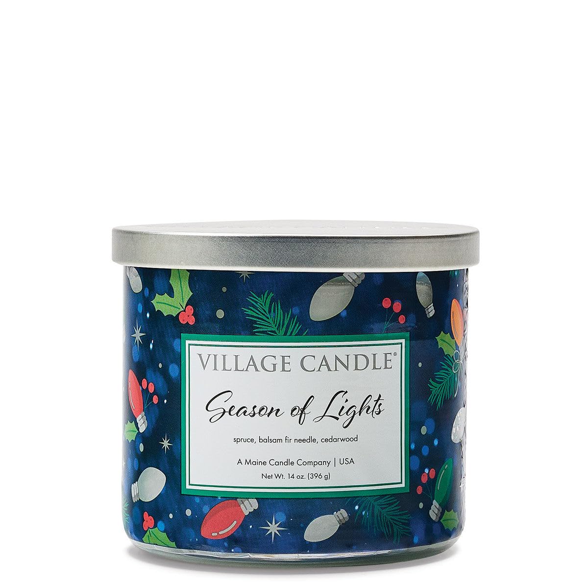 Village Candle Season of Lights Luminary 3-Wick Glass Bowl, Scented Candle, 14 oz.