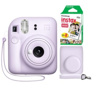 fujifilm instax mini 12 instant camera lilac purple + minimate custom case + fuji instax film 20 sheets twin pack