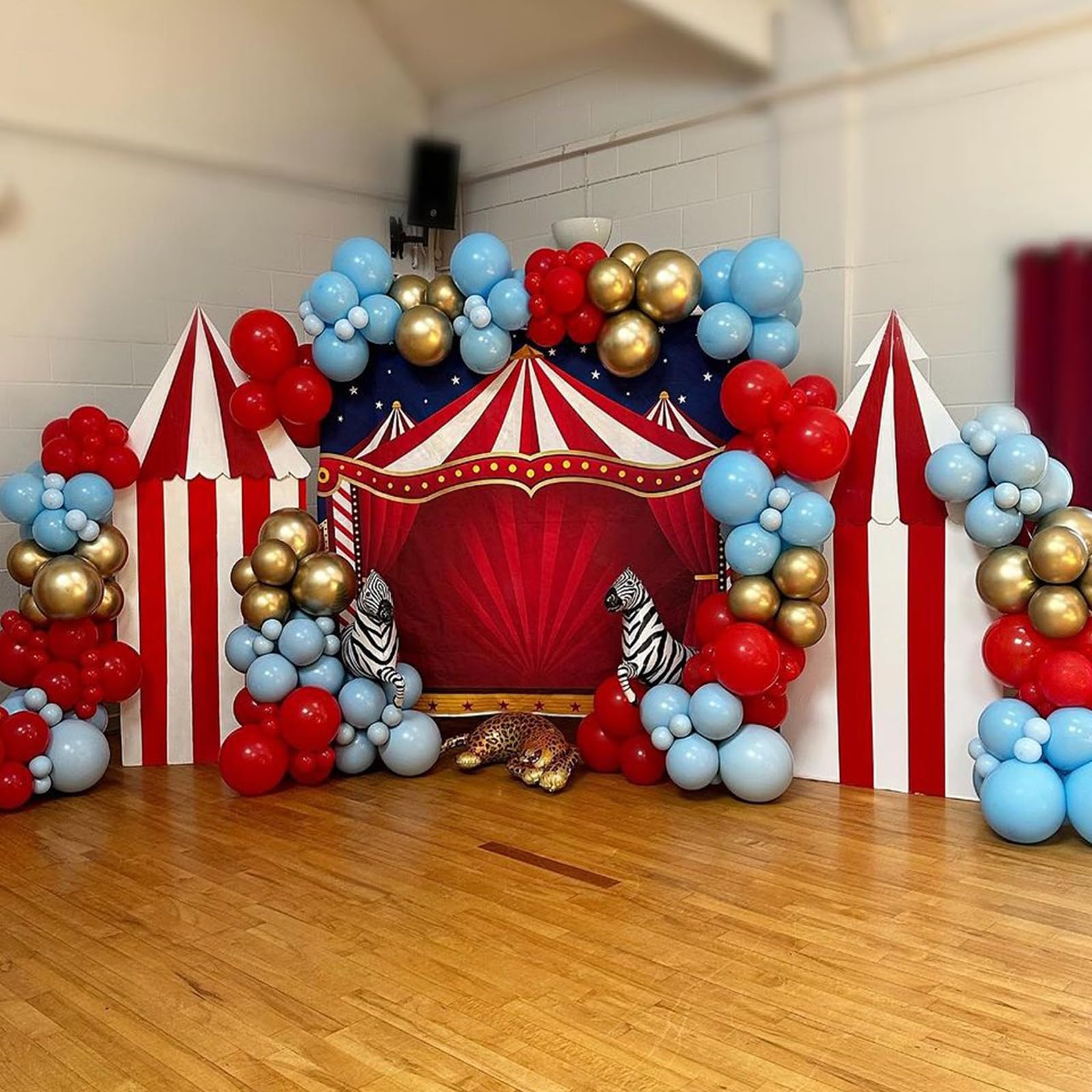 Carnival Circus Balloon Garland Arch Kit-165pcs Red Blue Metallic Chrome Gold Latex Balloons with Star Foil Balloons for Cartoon Hedgehog Carnival Circus Theme Birthday Party Baby Shower Decorations