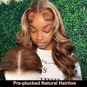 WOWQUEEN Ombre Lace Front Wig Human Hair 4/27 Highlight Honey Blonde 13x4 HD Transparent Lace Front Wigs Human Hair Pre Plucked Colored Glueless Body Wave Frontal Wigs for Women 180% Density 26 Inch