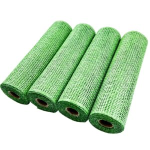 4 rolls poly burlap mesh 10 inch, poly burlap deco mesh rolls green for christmas decoration, wreath making,diy party wrapping craft