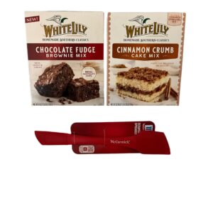 white lily chocolate fudge brownie mix, 18oz and white lily cinnamon crumb cake mix, 20.35oz bundled with scraper/spreader