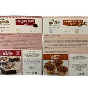 White Lily Chocolate Fudge Brownie Mix, 18oz and White Lily Cinnamon Crumb Cake Mix, 20.35oz BUNDLED With Scraper/Spreader