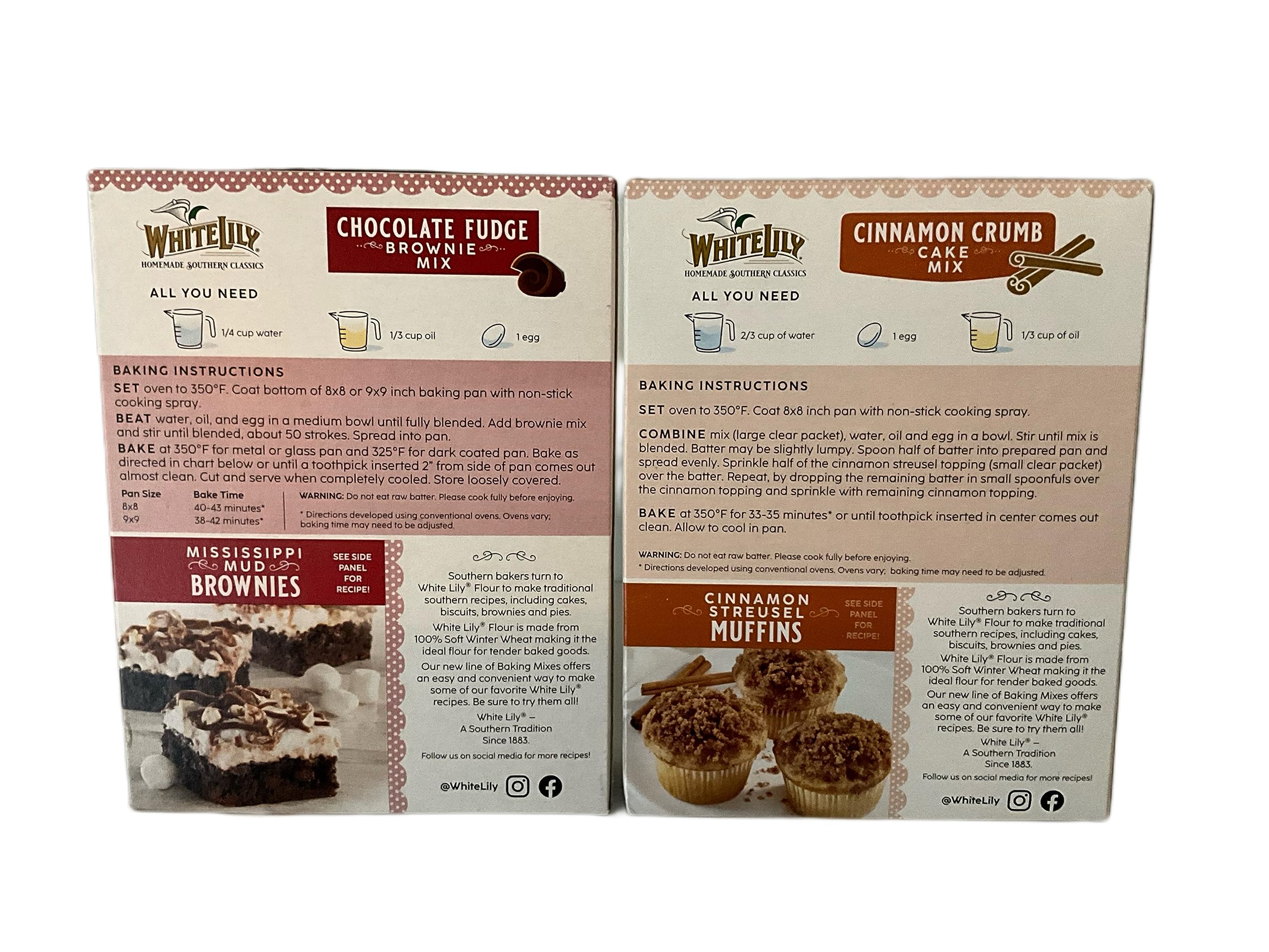 White Lily Chocolate Fudge Brownie Mix, 18oz and White Lily Cinnamon Crumb Cake Mix, 20.35oz BUNDLED With Scraper/Spreader