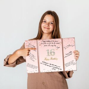 Crenics Sweet 16 Birthday Decorations, Creative Rose Gold 16th Birthday Guest Book Alternative, Large 16th Birthday Signature Book 12" x 18", Great 16 Years Old Birthday Gifts for Girls