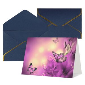 beautiful spring primula flowers purple butterfly thank you cards with envelopes, blank greeting note cards with envelopes blank inside, funny birthday cards for women men, thank you card for wedding business,graduation