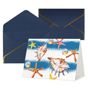 pailon starfish and conch thank you cards with envelopes, blank greeting note cards with envelopes blank inside, funny birthday cards for women men, thank you card for wedding business,graduation