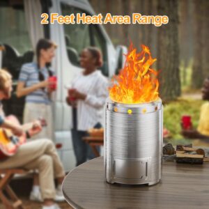 Peiouly Tabletop Fire Pit, 7.3 x 5.5 in, Low Smoke Outdoor Mini Fire Stove for Outdoor & Patio, Fueled by Pellets or Wood, Safe Burning Table Top Firepit, with Travel Bag, 304 Stainless Steel