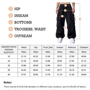 JMIERR Men's Casual Parachute Pants Wide Leg Trousers Beam Feet Harem Baggy Cargo Pants for Trendy Street Wear,US 36(L),Black