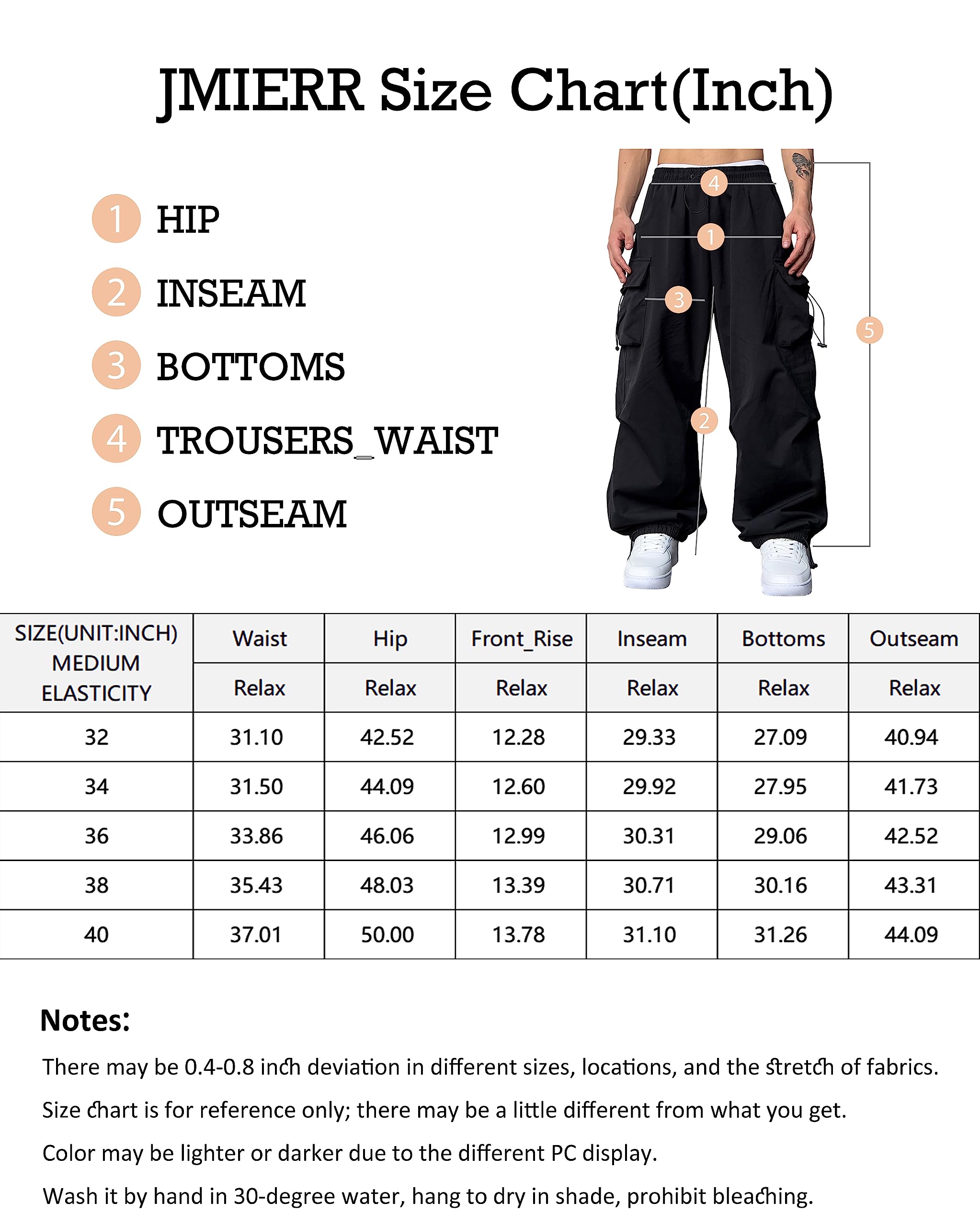 JMIERR Men's Casual Parachute Pants Wide Leg Trousers Beam Feet Harem Baggy Cargo Pants for Trendy Street Wear,US 36(L),Black