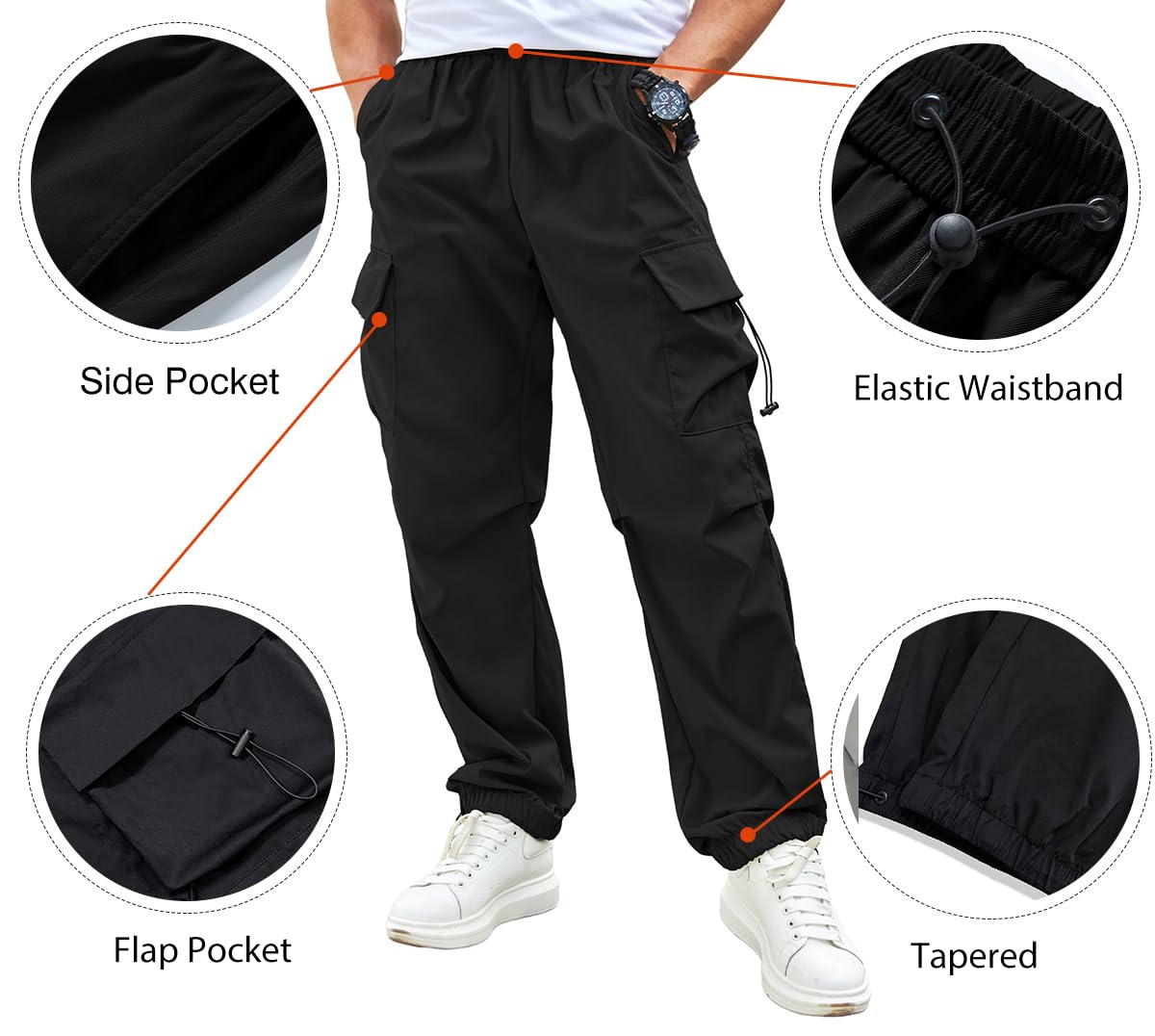 JMIERR Men's Casual Parachute Pants Wide Leg Trousers Beam Feet Harem Baggy Cargo Pants for Trendy Street Wear,US 36(L),Black