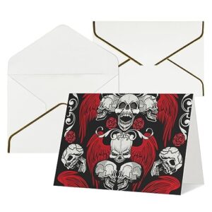 vintage skulls with wing thank you cards with envelopes, blank greeting note cards with envelopes blank inside, funny birthday cards for women men, thank you card for wedding business,graduation