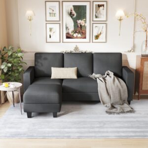 furniwell convertible sectional sofa couch, l shaped 3-seat small couch for living room with ottoman modern fabric reversible chaise for apartment and small space (dark gray)