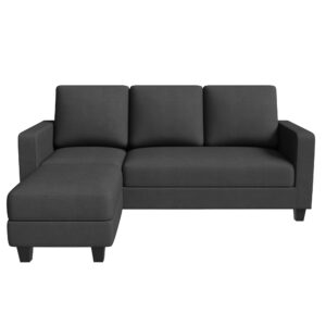 Furniwell Convertible Sectional Sofa Couch, L Shaped 3-Seat Small Couch for Living Room with Ottoman Modern Fabric Reversible Chaise for Apartment and Small Space (Dark Gray)