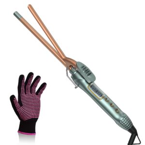 elilier 3/8 inch small curling iron, 9mm tiny curling iron wand barrel for medium long hair, ceramic skinny long barrel curling iron w lcd display, curling wand w heat glove for styling, tight curls