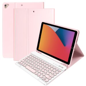 ipad 9th 8th 7th generation keyboard case 10.2inch, ipad air 3 case with keyboard, ipad case with bluetooth keyboard for ipad pro 10.5''(3rd gen), slim leather folio cover for ipad 2021/2020/2019-pink