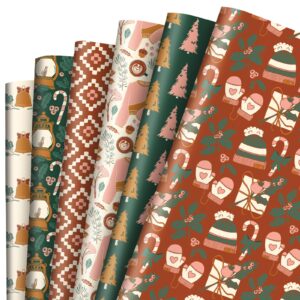 anydesign 12 sheet boho christmas wrapping paper christmas tree bell hat gift wrap paper bulk folded flat vintage decorative diy craft paper for birthday wedding party gift decor, 19.7 x 27.6 inch