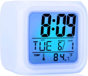 kids alarm clock, student digital clock for boys girls, 7 colors changing light bedside clock for children's bedroom, digital alarm clocks with snooze, temperature, gift idea for kids