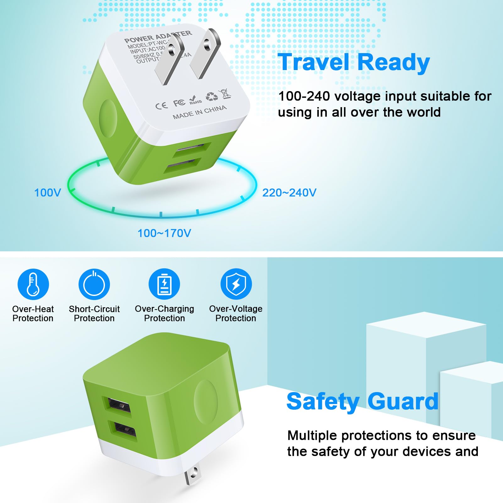 Wall Charger Block, USB Wall Charger for iPhone 15 Pro Max 14 13 12 11 8,Dual USB Fast Charger for Samsung Galaxy A14 5G A54 5G A53 A13 A24 A03s A23 Z Flip 5 Fold 5 S23 Ultra S22 S21 S20,Pixel 7a