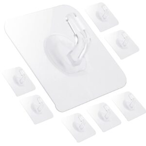 wllhyf 12 pack self-adhesive small wall hooks clear square plastic strong shower pothook heavy duty waterproof for kitchen bathroom office door window hanging hat towel picture