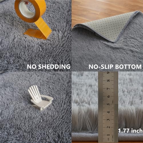 Arbosofe Rugs for Living Room, Area Rug for Bedroom, 8 x 10 Clearance Light Grey Nursery Room Rug, Large Throw for Playroom Room- Soft, Fluffy, Shaggy Carpets for Kids Room Girls