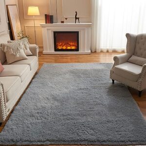 Arbosofe Rugs for Living Room, Area Rug for Bedroom, 8 x 10 Clearance Light Grey Nursery Room Rug, Large Throw for Playroom Room- Soft, Fluffy, Shaggy Carpets for Kids Room Girls