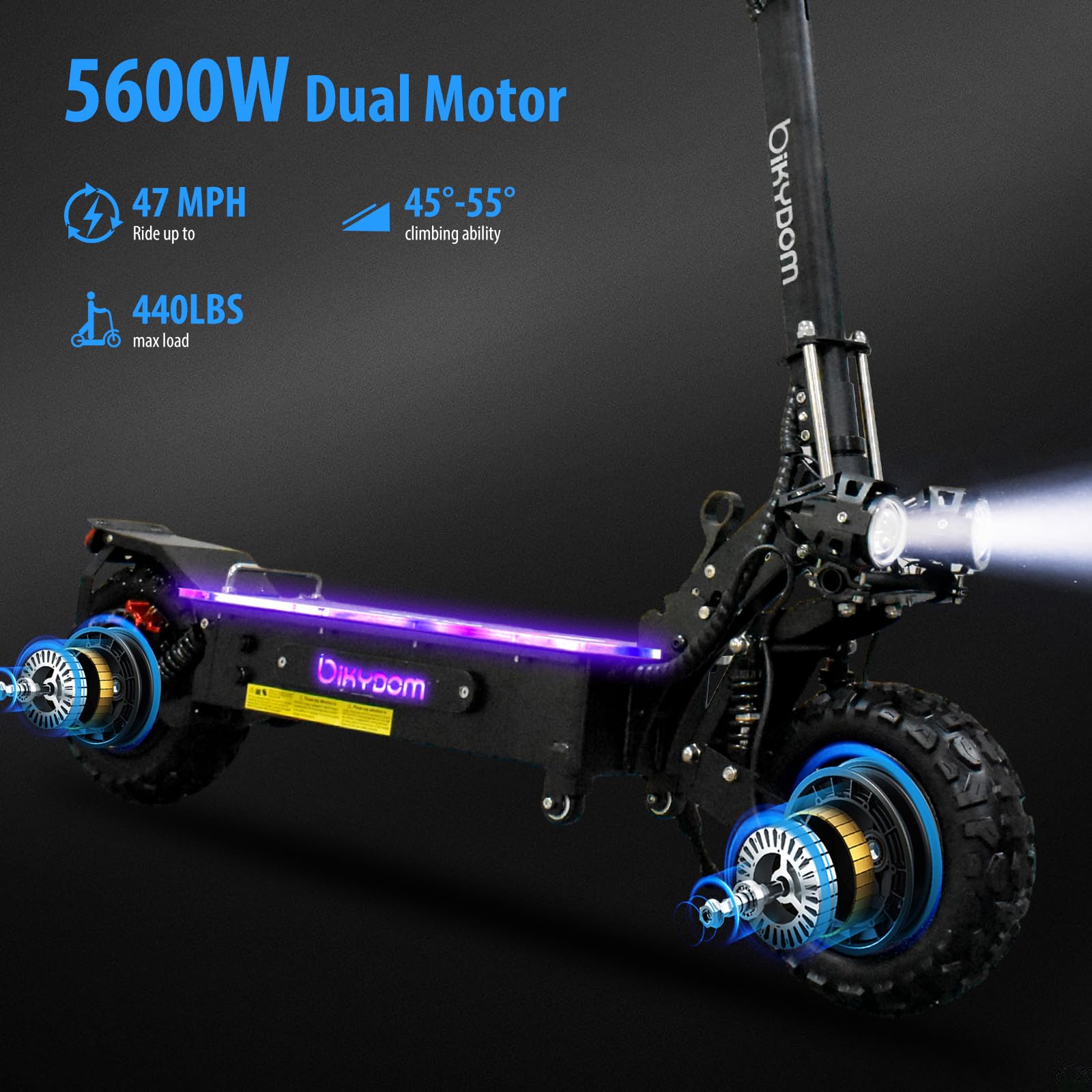 Electric Scooter Adults, Escooter 5600W Dual Motor, 47Mph Max Speed, 50 Miles Travel Range, 60V 27Ah High capcaity Battery, 11" Vacuum Off Road Tire Foldable Scooters