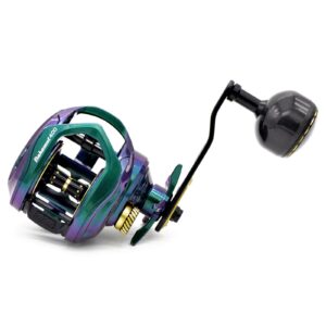 camekoon bahamut 400 baitcasting fishing reels, chameleon paint, 10+1 stainless steel bearings, 35 lbs carbon drag, longer power handle, carbon fiber frame and side covers, large capacity baitcaster