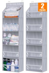 aooda 2 pack over the door organizer, large capacity closet door hanging organizer, clear deep pockets baby organizer storage for nursery, bathroom, bedroom, pantry, diapers (grey)