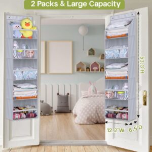 AOODA 2 Pack Over the Door Organizer, Large Capacity Closet Door Hanging Organizer, Clear Deep Pockets Baby Organizer Storage for Nursery, Bathroom, Bedroom, Pantry, Diapers (Grey)