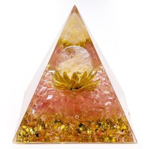 vidufo orgone pyramid | powerful healing crystal for stress reduction, chakra balancing, reiki healing, and meditation | attracts luck, success | tri-color luminous base | restoration gift