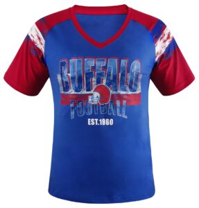 geneisteck womens football fans v neck city raglan t-shirts - royal blue & red medium